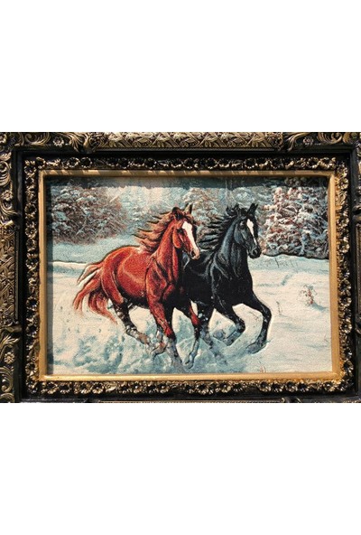 Hasyılmaz Iran Tebriz Atlar Duvar Halı Tablo 94X74 cm Ölçülerinde Hasyılmaz Iran Tebriz Atlar Duvar Halı Tablo 94X74 cm Ölçülerinde