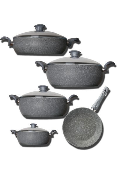 Şan Granit Zümrüt 9 Parça Tencere Seti Gri