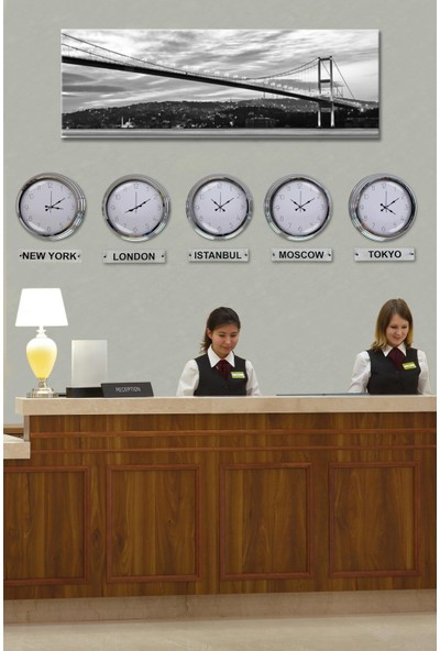 Platin Saat 40 cm Krom Metal 5 Adet Set Otel Dünya Saati