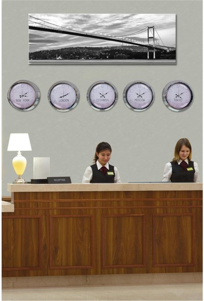 Platin Saat 40 cm Krom Metal 5 Adet Set Otel Dünya Saati