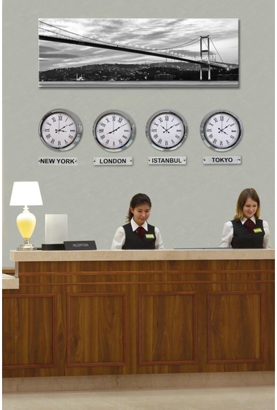 Platin Saat 40 cm Krom Metal 4 Adet Set Otel Dünya Saati