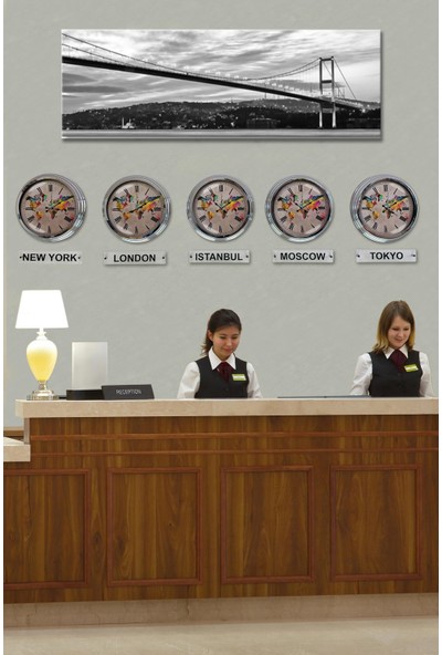 Platin Saat 40 cm Krom Metal 5 Adet Set Otel Dünya Saati