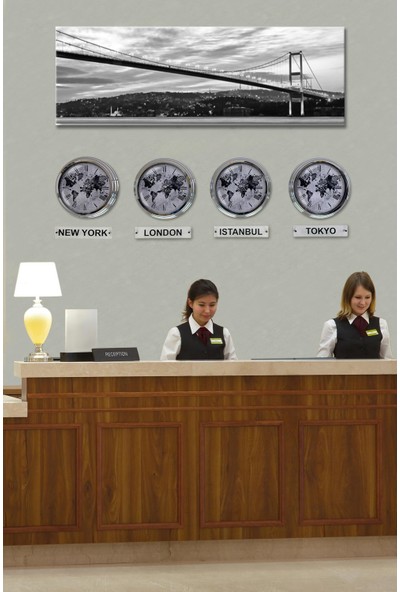 Platin Saat 40 cm Krom Metal 4 Adet Set Otel Dünya Saati