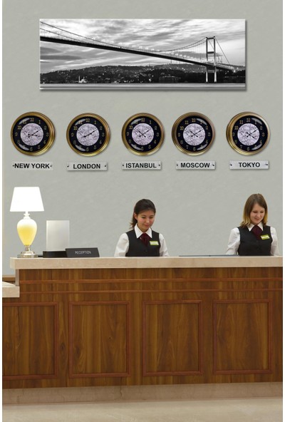 Platin Saat 40 cm Eskitme Metal 5 Adet Set Otel Dünya Saati