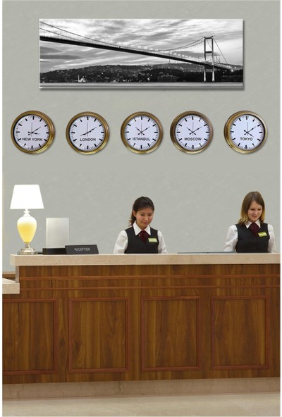 Platin Saat 40 cm Eskitme Metal 5 Adet Set Otel Dünya Saati