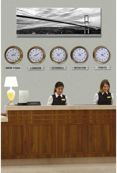 Platin Saat 40 cm Eskitme Metal 5 Adet Set Otel Dünya Saati