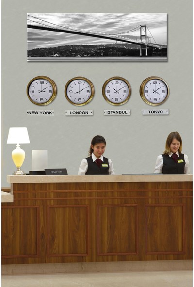 Platin Saat 40 cm Eskitme Metal 4 Adet Set Otel Dünya Saati