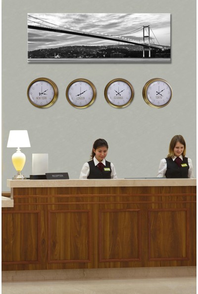 Platin Saat 40 cm Eskitme Metal 4 Adet Set Otel Dünya Saati