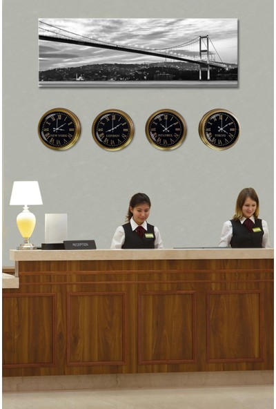 Platin Saat 40 cm Eskitme Metal 4 Adet Set Otel Dünya Saati