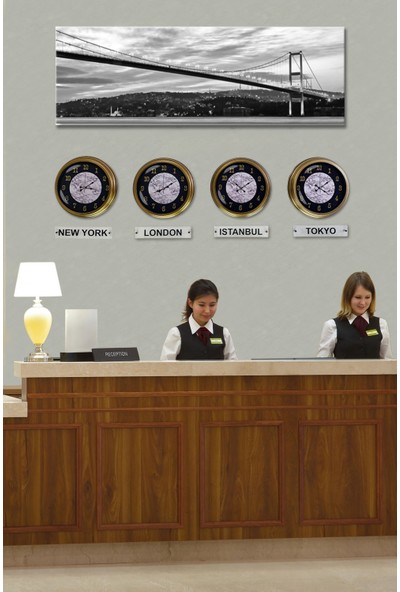 Platin Saat 40 cm Eskitme Metal 4 Adet Set Otel Dünya Saati