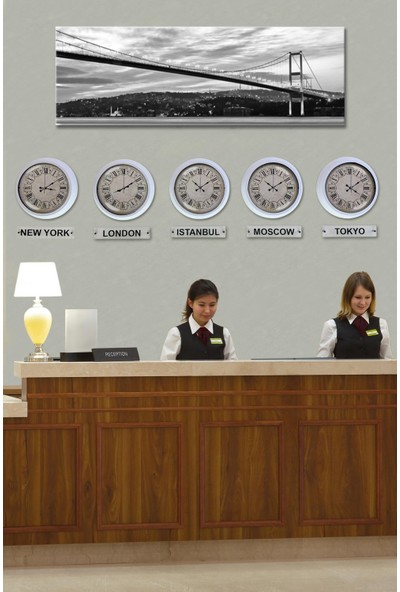 Platin Saat 40 cm Beyaz Metal 5 Adet Set Otel Dünya Saati Platin Saat 40 cm Beyaz Metal 5 Adet Set Otel Dünya Saati