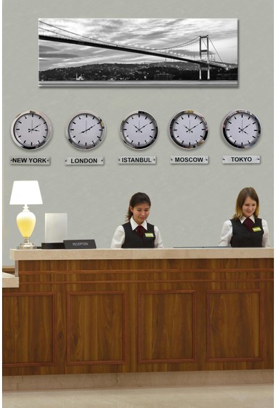 Platin Saat 36 cm Krom Metal 5 Adet Set Otel Dünya Saati