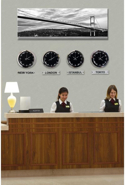 Platin Saat 36 cm Krom Metal 4 Adet Set Otel Dünya Saati