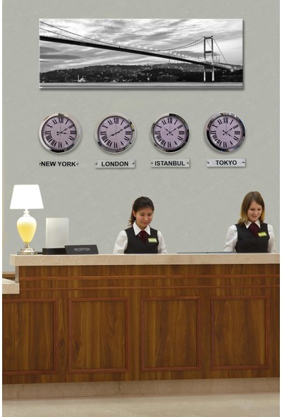 Platin Saat 36 cm Krom Metal 4 Adet Set Otel Dünya Saati