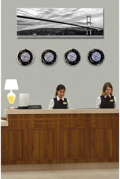 Platin Saat 36 cm Krom Metal 4 Adet Set Otel Dünya Saati