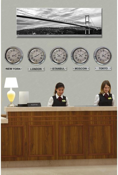 Platin Saat 40 cm Krom Metal 5 Adet Set Otel Dünya Saati