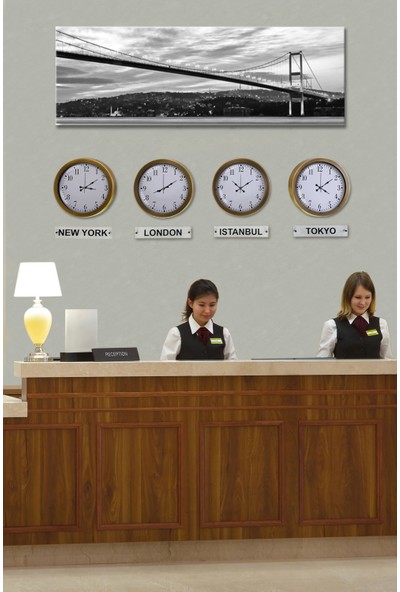 Platin Saat 36 cm Eskitme Metal 4 Adet Set Otel Dünya Saati