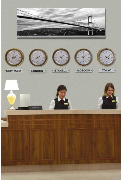 Platin Saat 36 cm Eskitme Metal 5 Adet Set Otel Dünya Saati