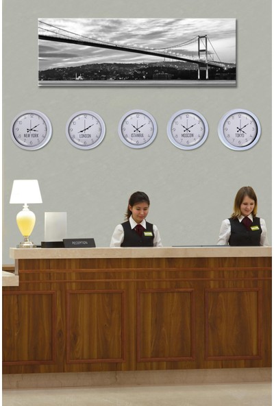 Platin Saat 36 cm Beyaz Metal 5 Adet Set Otel Dünya Saati Platin Saat 36 cm Beyaz Metal 5 Adet Set Otel Dünya Saati