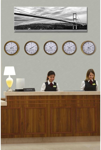 Platin Saat 36 cm Eskitme Metal 5 Adet Set Otel Dünya Saati