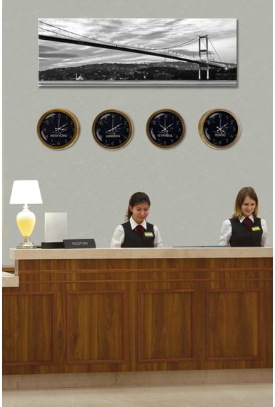 Platin Saat 36 cm Eskitme Metal 4 Adet Set Otel Dünya Saati