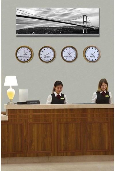 Platin Saat 36 cm Eskitme Metal 4 Adet Set Otel Dünya Saati