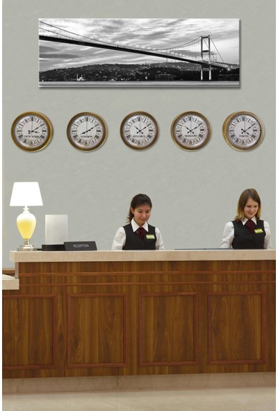 Platin Saat 36 cm Eskitme Metal 5 Adet Set Otel Dünya Saati