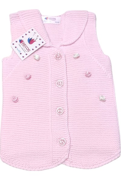 Recos Kız Bebek Aksesuarlı Pembe Triko Yelek Recos Kız Bebek Aksesuarlı Pembe Triko Yelek