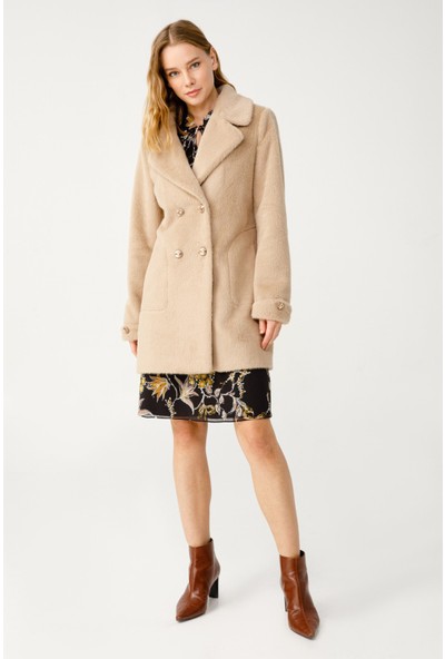 Ekol Kadın Yakalı Peluş Kaban 6057077 Vizon