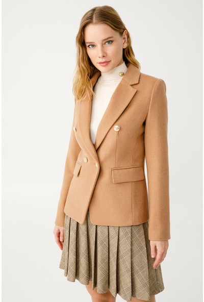 Ekol Kadın Kruvaze Kaşe Yün Ceket 6053035 Camel