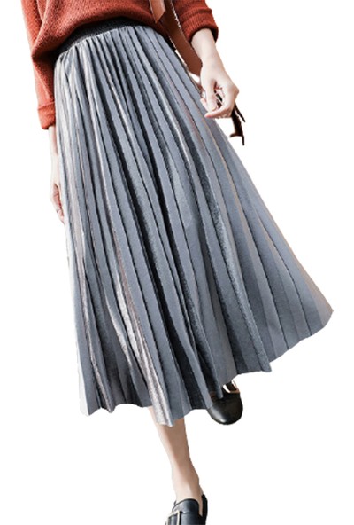 Xstone Kadın Yüksek Belli Ince Pilili Etek (Yurt Dışından)