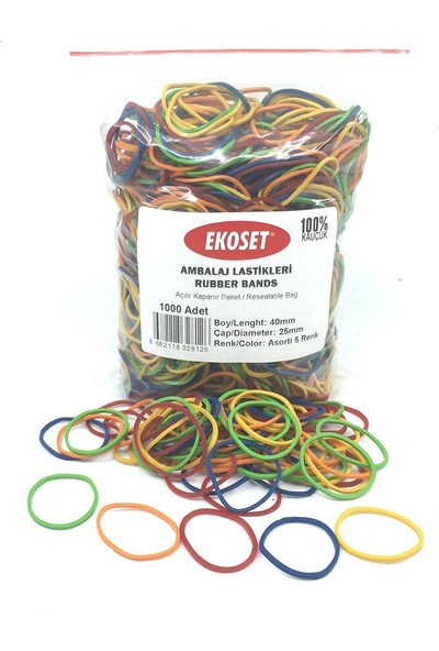Ekoset 5 Renkli Kauçuk Paket Ambalaj Para Lastiği 40 mm 1000'li Ekoset 5 Renkli Kauçuk Paket Ambalaj Para Lastiği 40 mm 1000'li