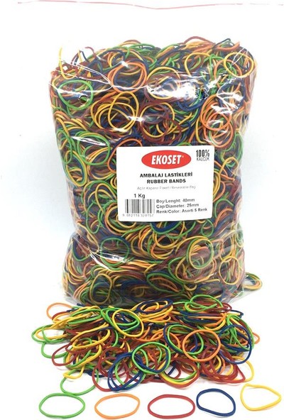 Ekoset 5 Renkli Kauçuk Paket Ambalaj Para Lastiği 40 mm 1 Kg Ekoset 5 Renkli Kauçuk Paket Ambalaj Para Lastiği 40 mm 1 Kg