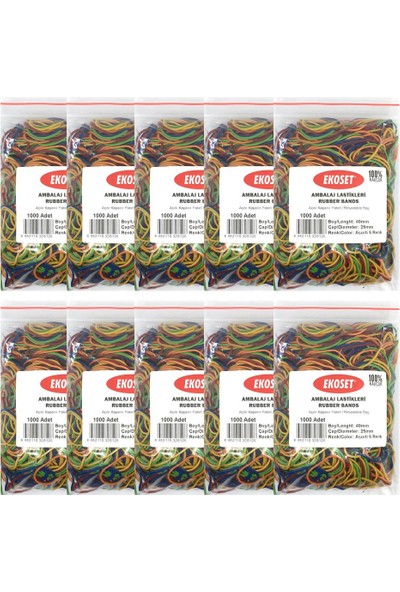 Ekoset 5 Renkli Kauçuk Paket Ambalaj Para Lastiği 40 mm 10.000'li Ekoset 5 Renkli Kauçuk Paket Ambalaj Para Lastiği 40 mm 10.000'li
