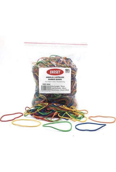 Ekoset 5 Renkli Kauçuk Paket Ambalaj Para Lastiği 70 mm 1000'li Ekoset 5 Renkli Kauçuk Paket Ambalaj Para Lastiği 70 mm 1000'li