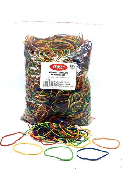 Ekoset 5 Renkli Kauçuk Paket Ambalaj Para Lastiği 70 mm 1 Kg Ekoset 5 Renkli Kauçuk Paket Ambalaj Para Lastiği 70 mm 1 Kg