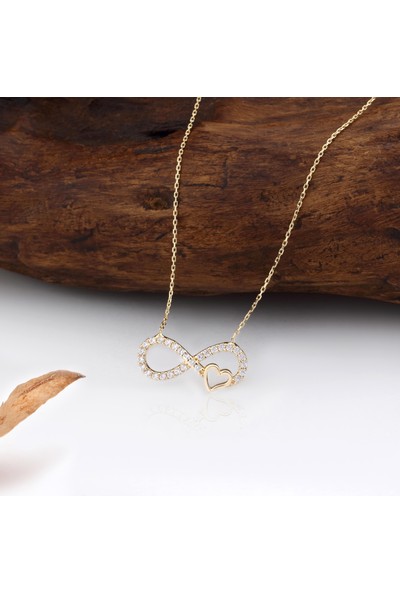Akozy Jewelry 14 Ayar Altın '' Kalpli Sonsuzluk '' Kolye
