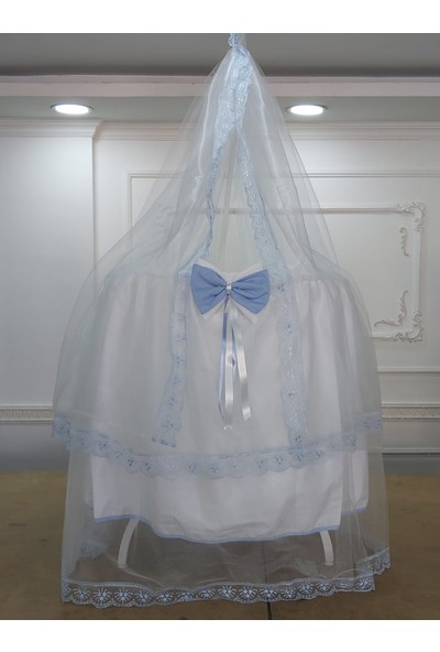 Babyen1 Etekli Mavi Güpür Sepet Beşik Uyku Seti