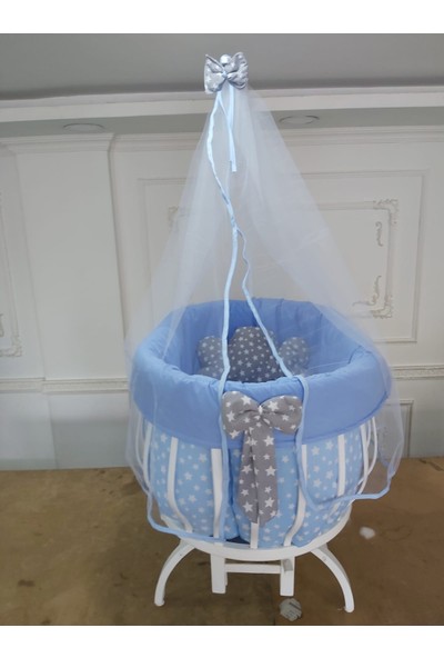 Babyen1 Mavi Yıldızlı Sepet Beşik Uyku Seti (Beşik Dahil Değildir)
