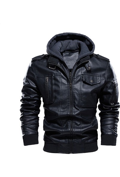 Heiqu Erkek Ince Kapüşonlu Deri Ceket T23 - S Beden Siyah (Yurt Dışından) Heiqu Erkek Ince Kapüşonlu Deri Ceket T23 - S Beden Siyah (Yurt Dışından)