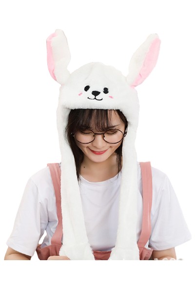Cartoon Rabbit Women's Hat Beanie Winter Plush Moving Bunny Ears Hat