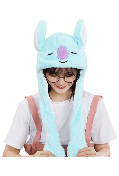 Cartoon Rabbit Women's Hat Beanie Winter Plush Moving Bunny Ears Hat