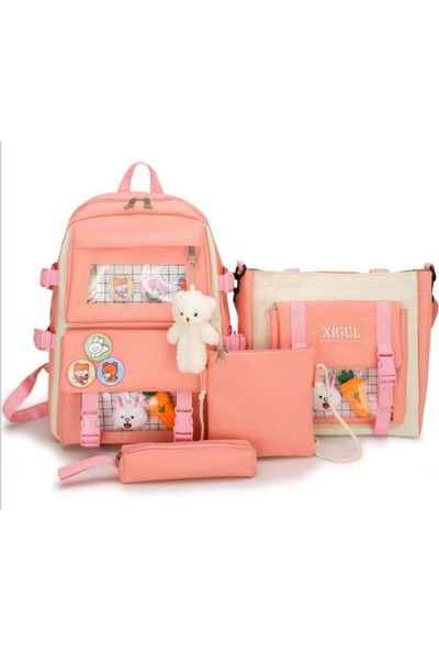 4 Adet/takım Kawaii Kadın Okul Sırt Çantası Sevimli Okul Çantası