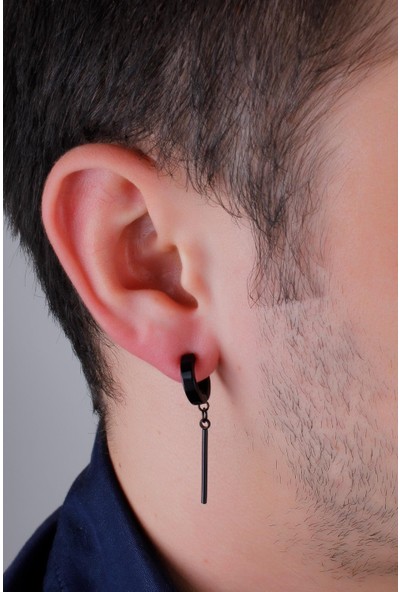 Madame Concept Sıkıştırmalı Çelik Siyah Renk Plaka Sallantılı Erkek Küpe