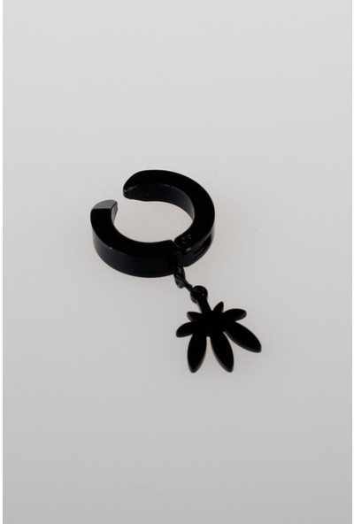 Madame Concept Sıkıştırmalı Çelik Siyah Renk Bitki Figürlü Erkek Küpe