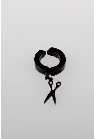 Madame Concept Sıkıştırmalı Çelik Siyah Renk Makas Figürlü Erkek Küpe