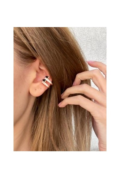 Merias Design Kadın Özel Tasarım Siyah Detay Kıkırdak Küpe Merias Design Kadın Özel Tasarım Siyah Detay Kıkırdak Küpe