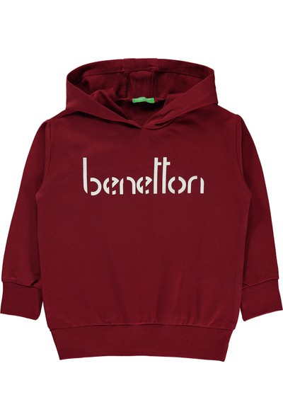 Benetton Erkek Çocuk Kapüşonlu Sweatshirt 4-13 Yaş Bordo