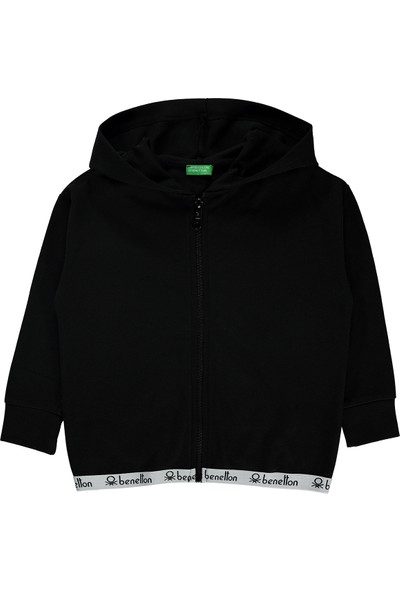 Benetton Kız Çocuk Kapüşonlu Hırka 4-13 Yaş Siyah