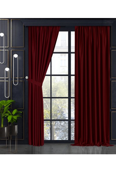 Demor Home Ekstrafor Büzgülü Bordo Blackout Fon Perde